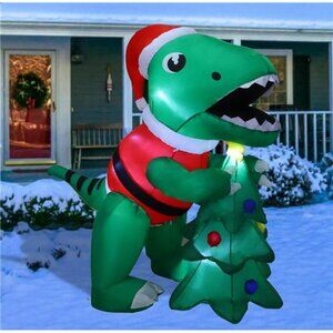 Holiday | 5 Ft Christmas Inflatable Dinosaur With Gift Box Blow Up Prop ...